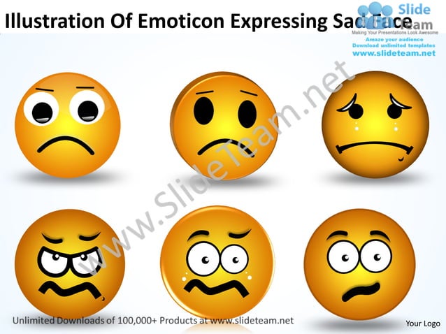 Business power point templates illustration of emoticon expressing sad ...