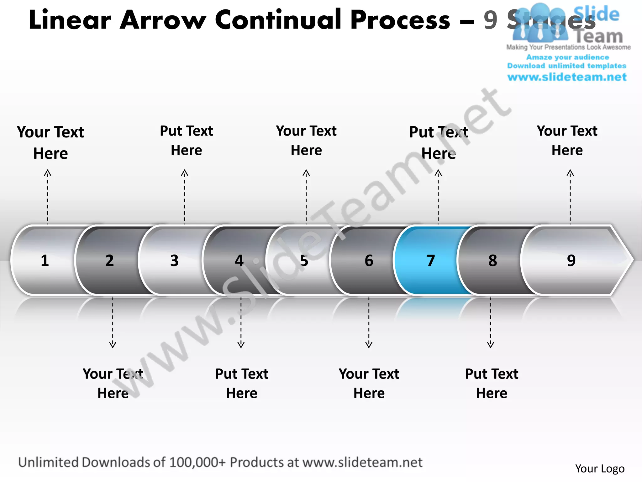 Business power point templates linear arrow continual process 9 phase ...