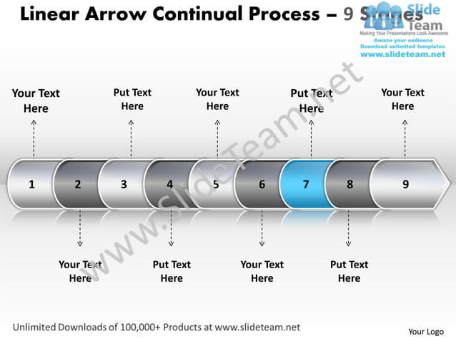 Business power point templates linear arrow continual process 9 phase ...