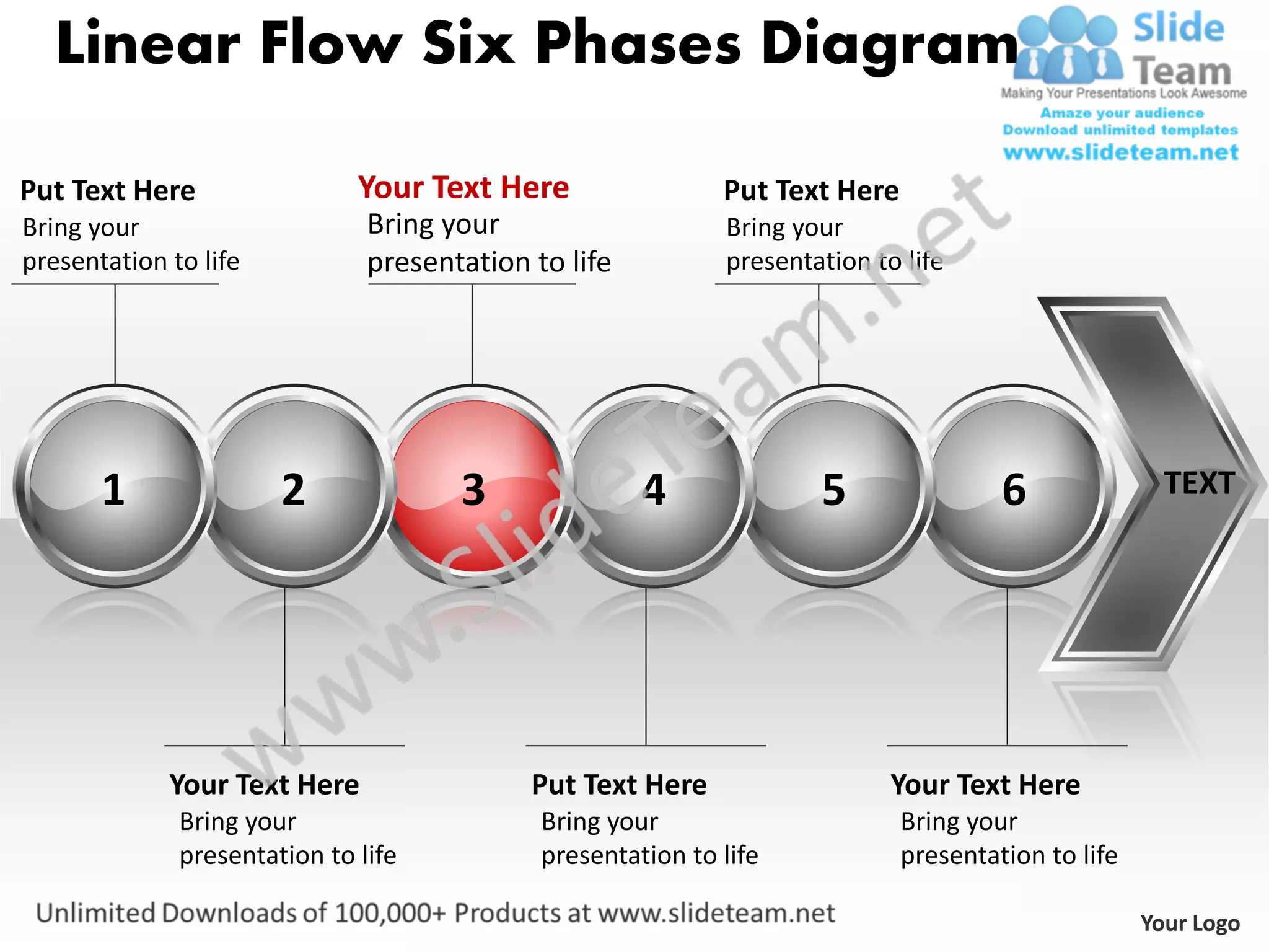 Business power point templates linear flow six phases diagram free ...