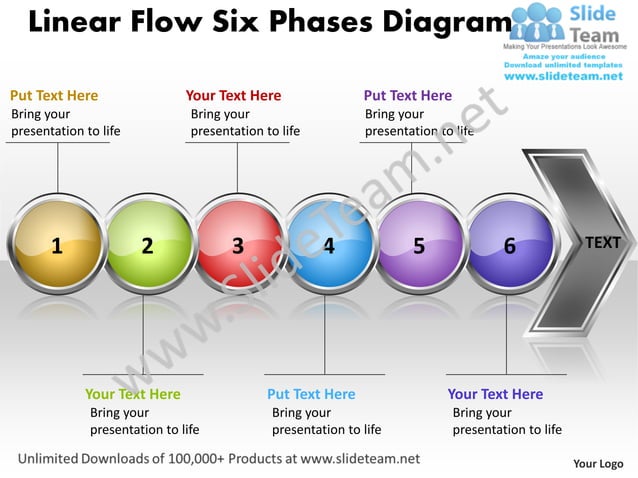 Business power point templates linear flow six phases diagram free ...