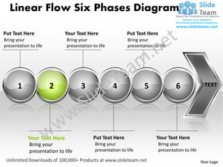 Business power point templates linear flow six phases diagram free ...
