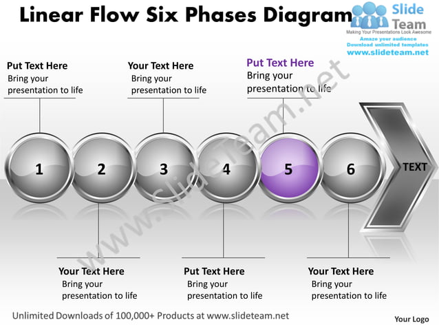 Business power point templates linear flow six phases diagram free ...