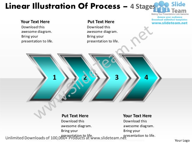 Business power point templates linear illustration of process using 4 ...