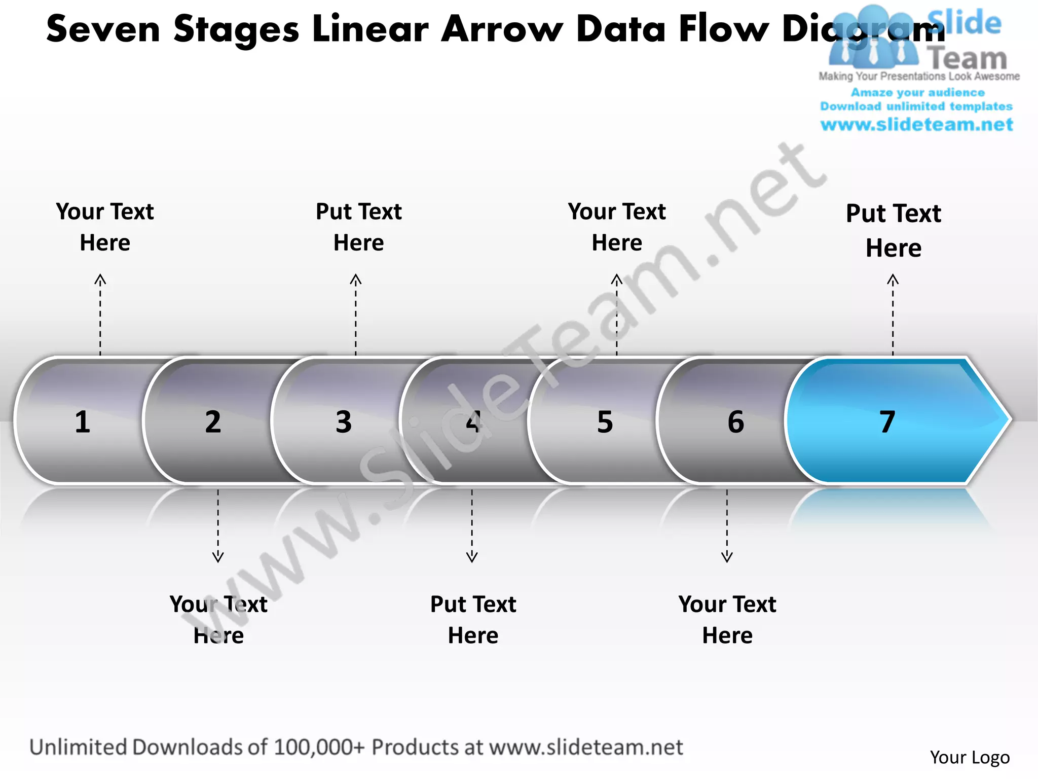 Business power point templates seven stages linear arrow data flow ...