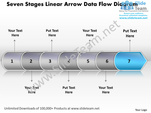 Business power point templates seven stages linear arrow data flow ...