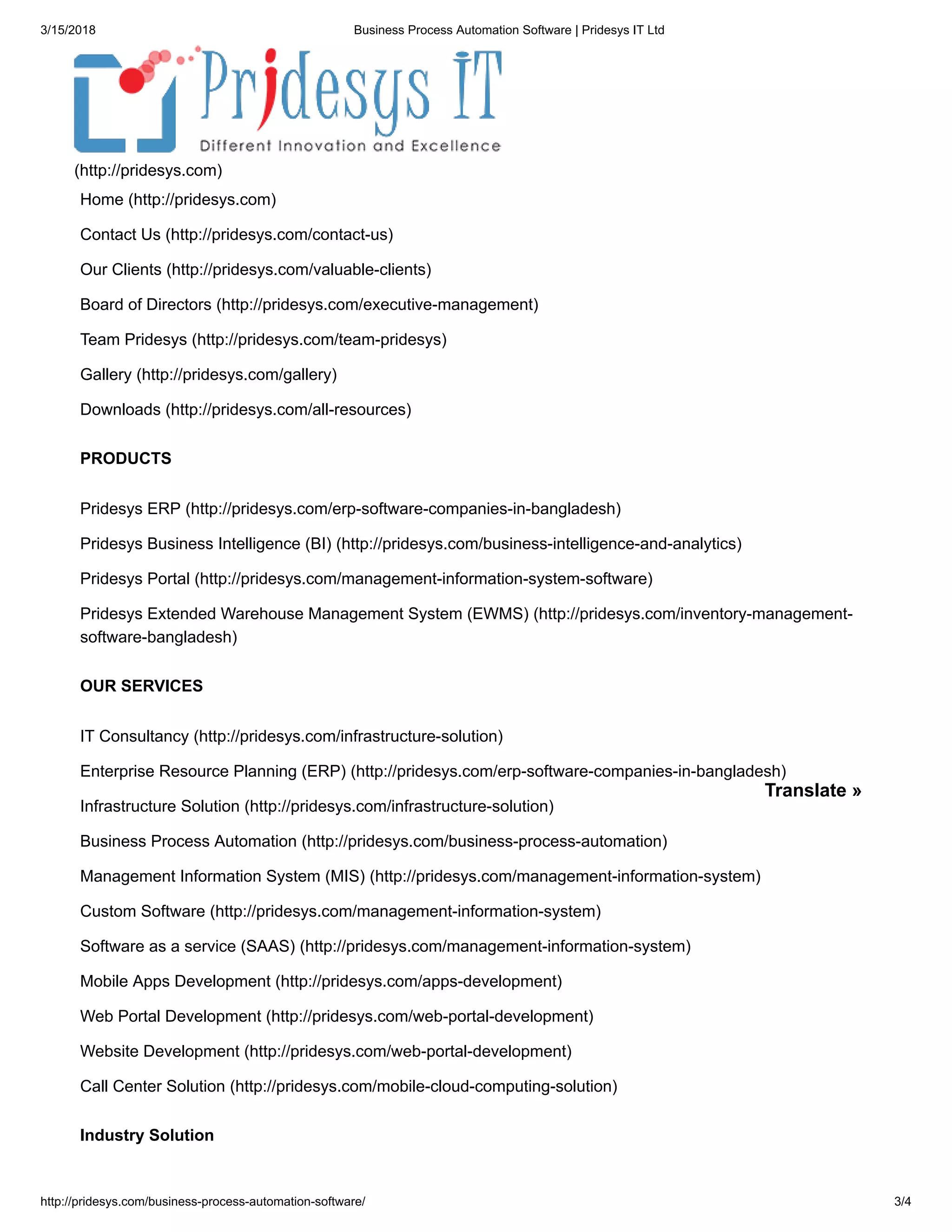 Business Process Automation Software | Pridesys IT Ltd | PDF