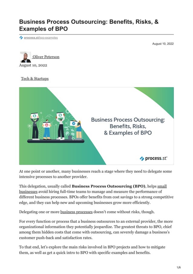 Business Process Outsourcing: Benefits, Risks, & Examples of BPO | PDF