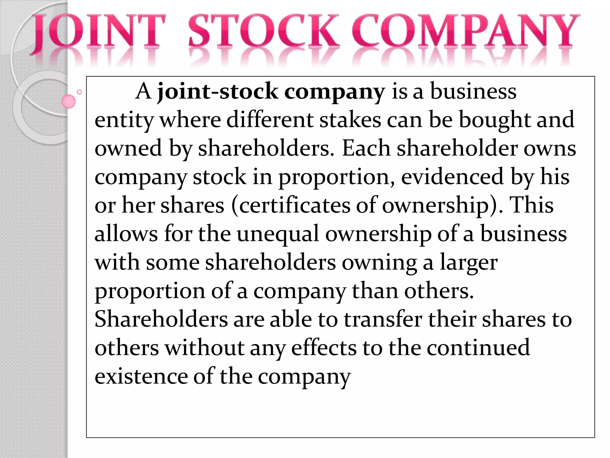 Business project Joint Stock company | PPTX