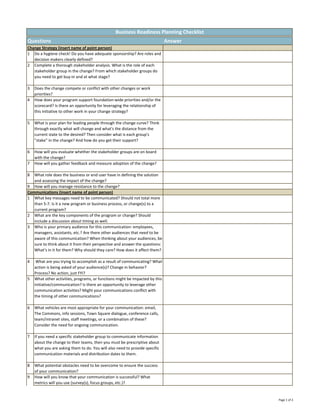Business Readiness Planning Checklist | XLSX