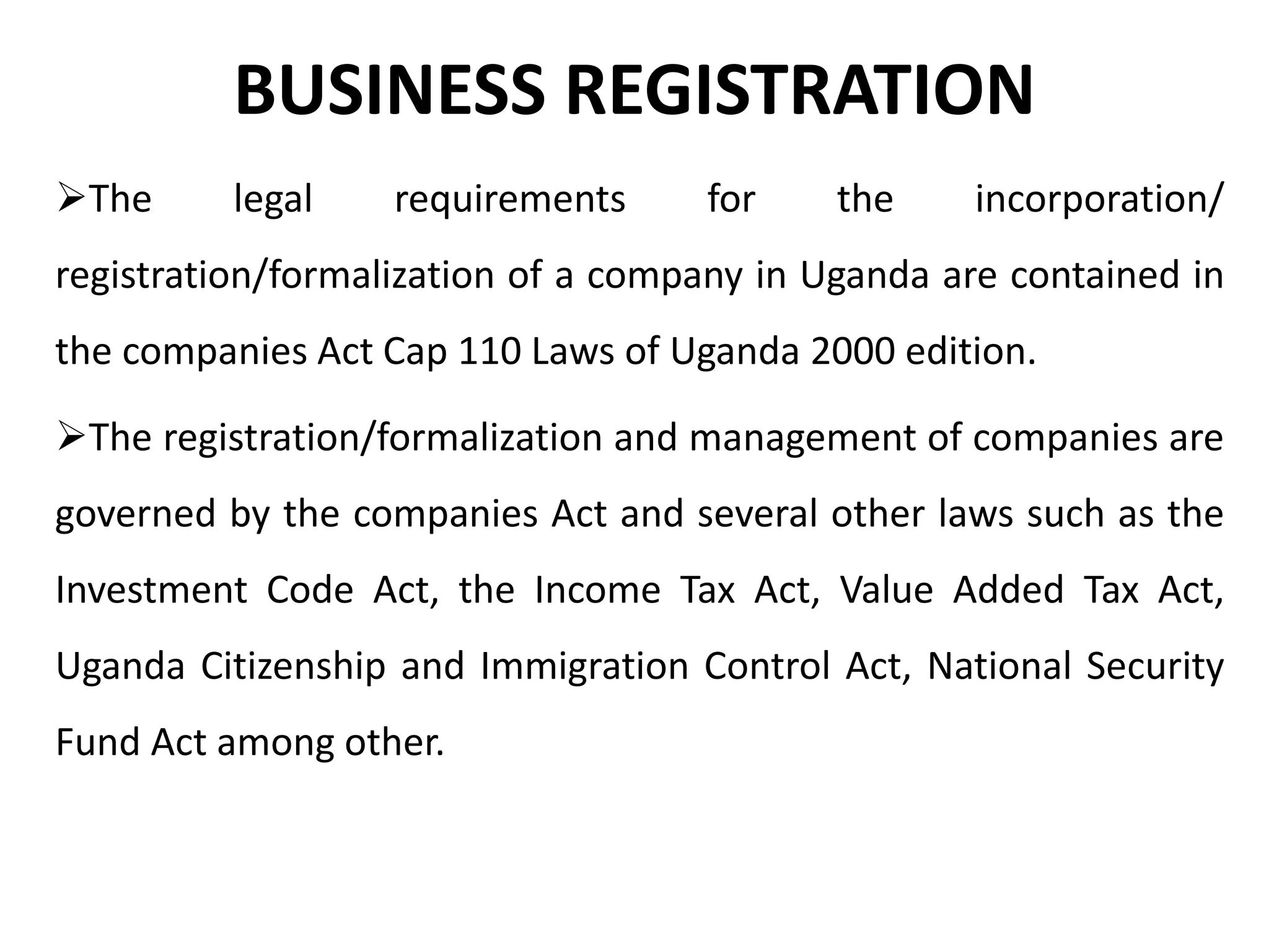 Business Registration Requirements in Uganda | PPT