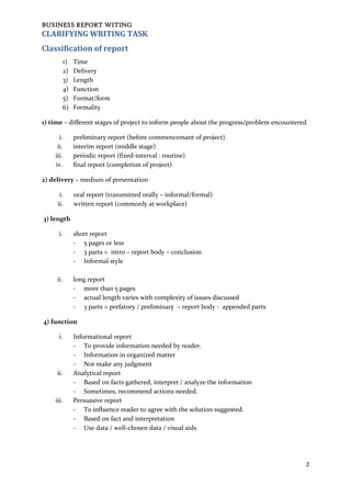 Business report writing notes | DOCX | Business | Business and Finance