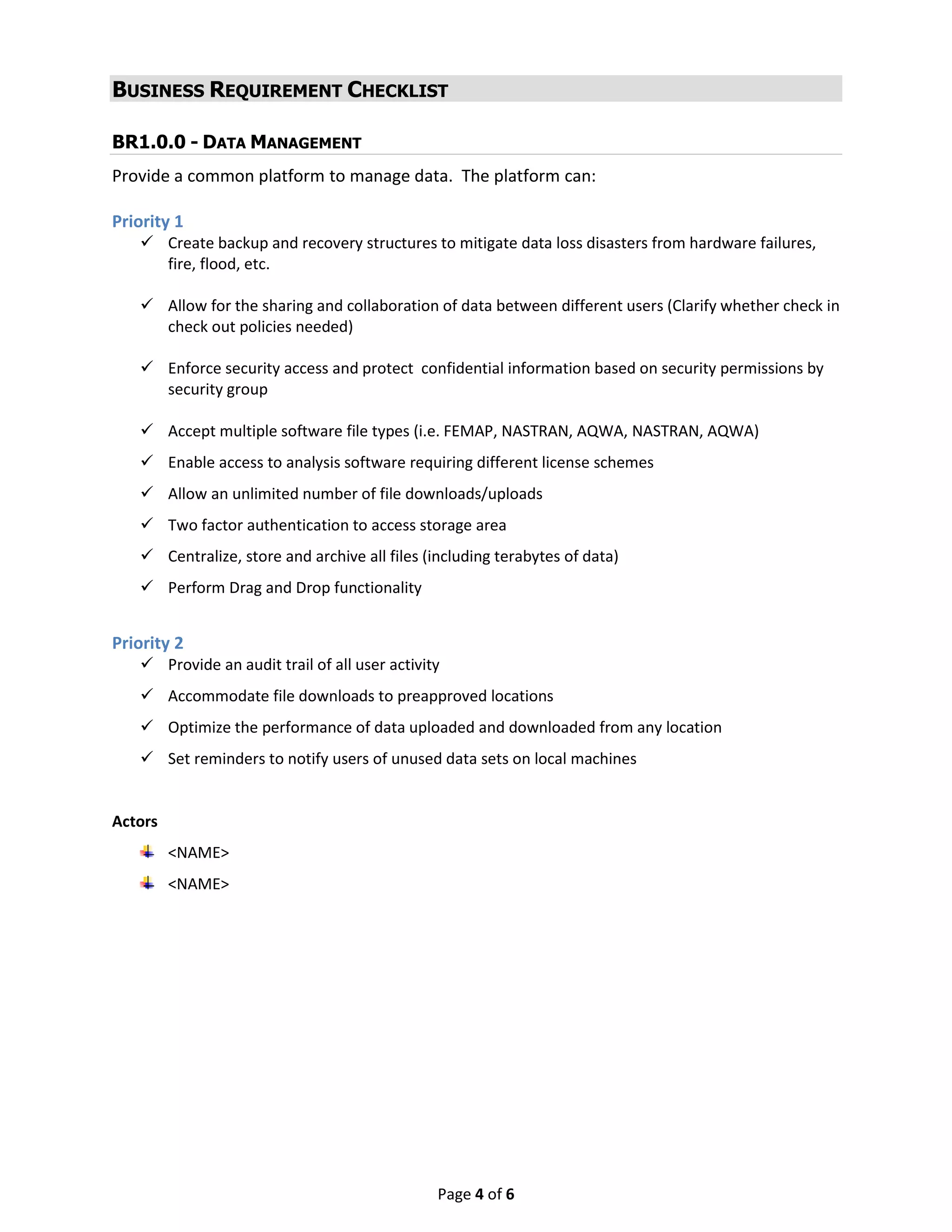 Business requirement checklist | PDF