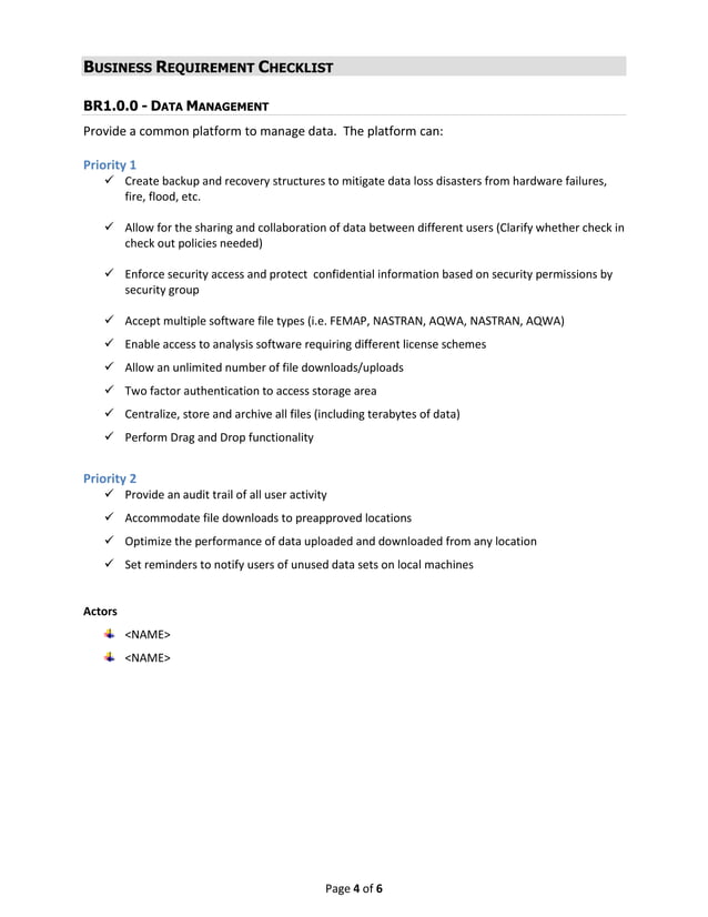 Business requirement checklist | PDF