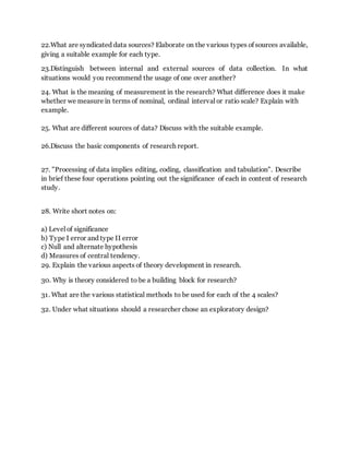 Business research methods - Question Bank | DOCX