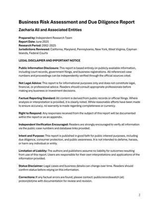 Business Risk Assessment and Due Diligence Report: Zacharia Ali and ...