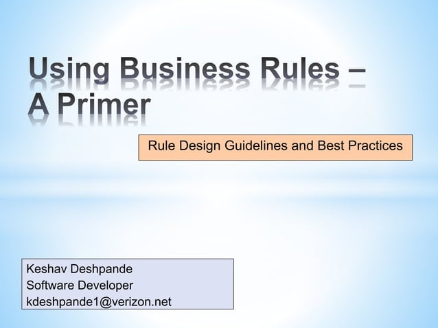 Business Rules - Design and Modeling Guidelines | PPT