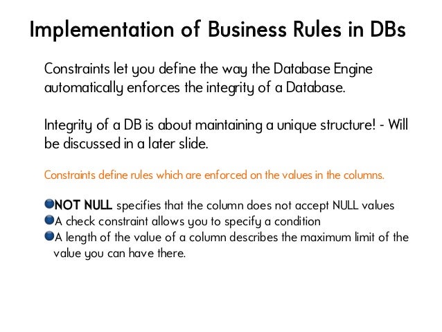 Business Rules in Databases