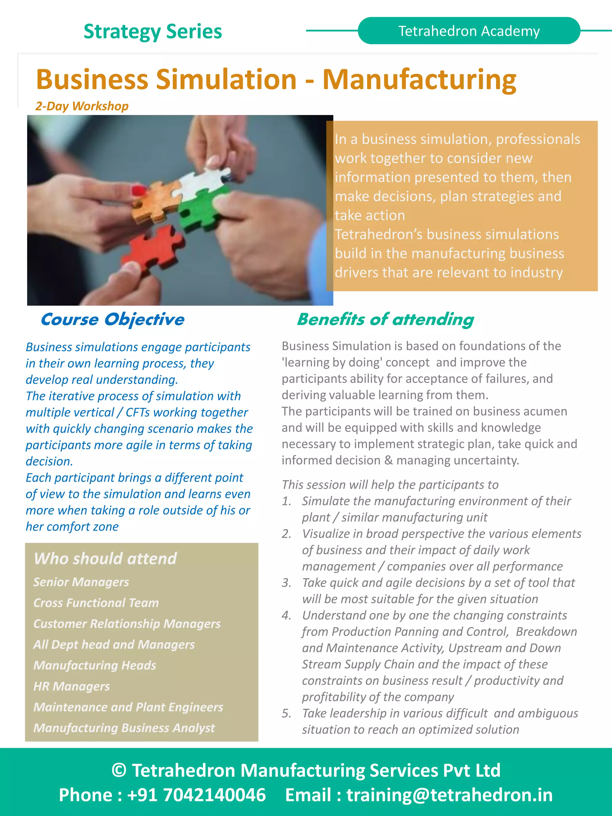 Business Simulation – Manufacturing Workshop by Tetrahedron | PDF