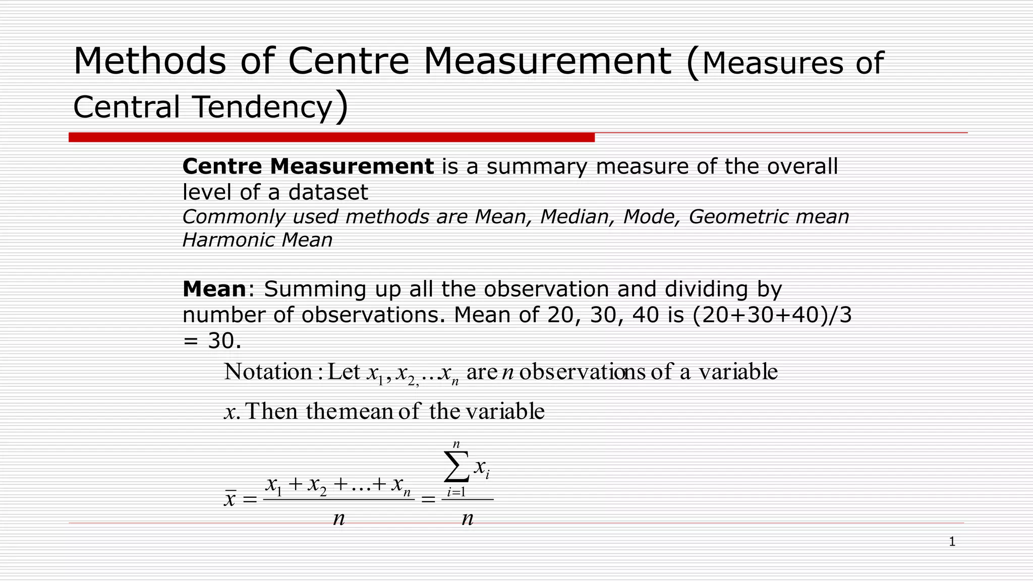 Business statistics (Methods of Centre Measurement) | PPT