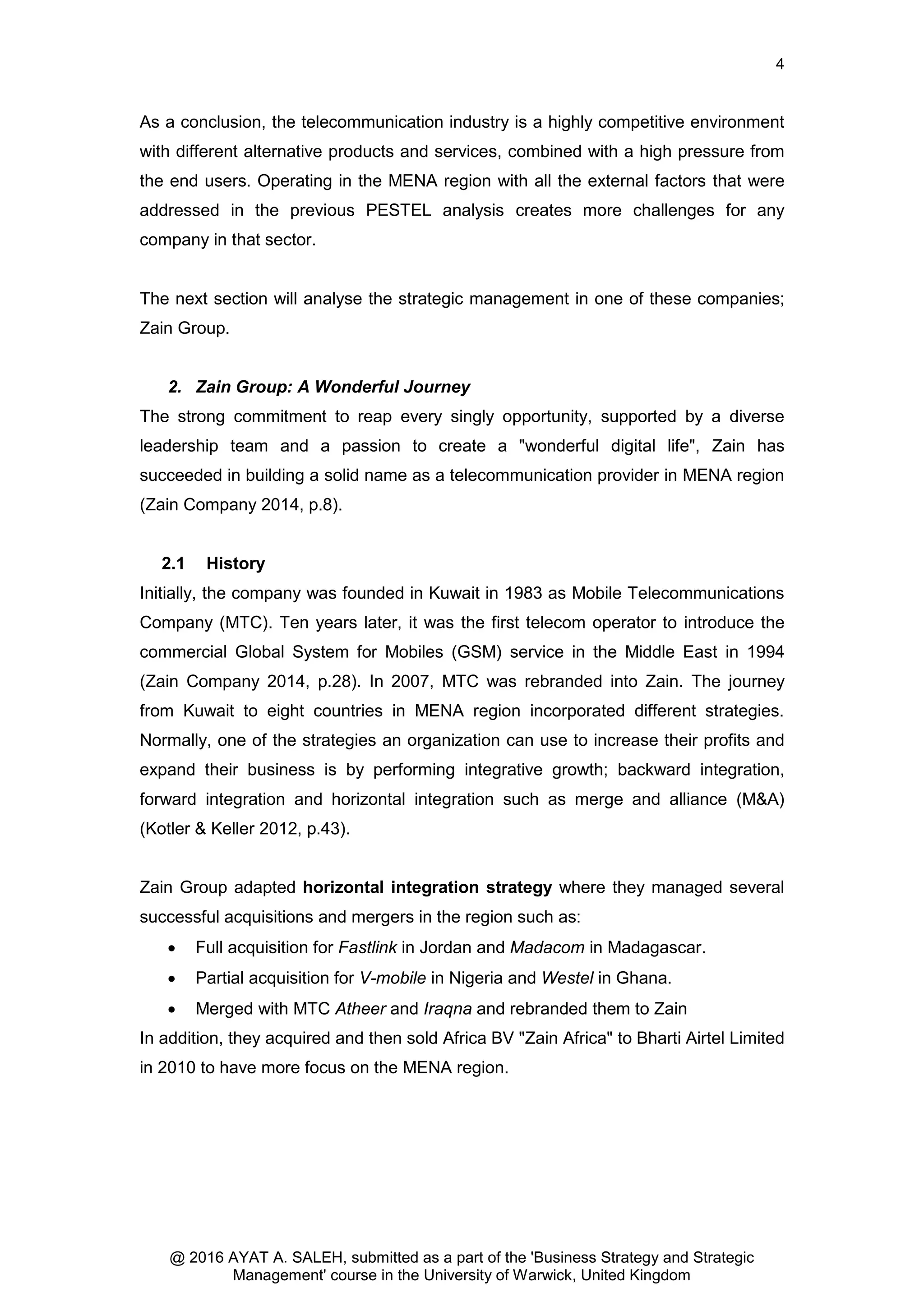 Business Strategy Development in Zain Group: A Case Study | PDF