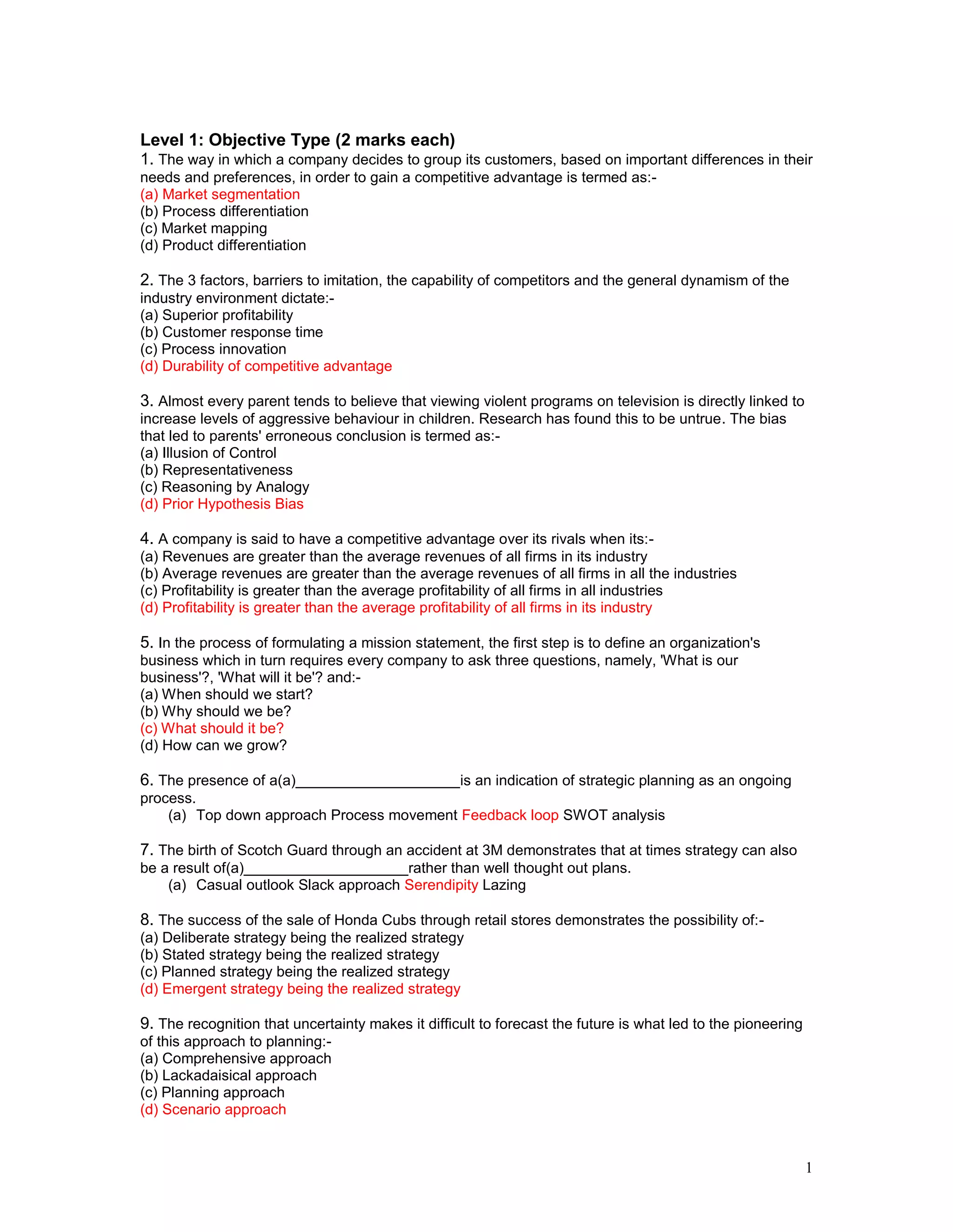 Business strategy mcq | PDF