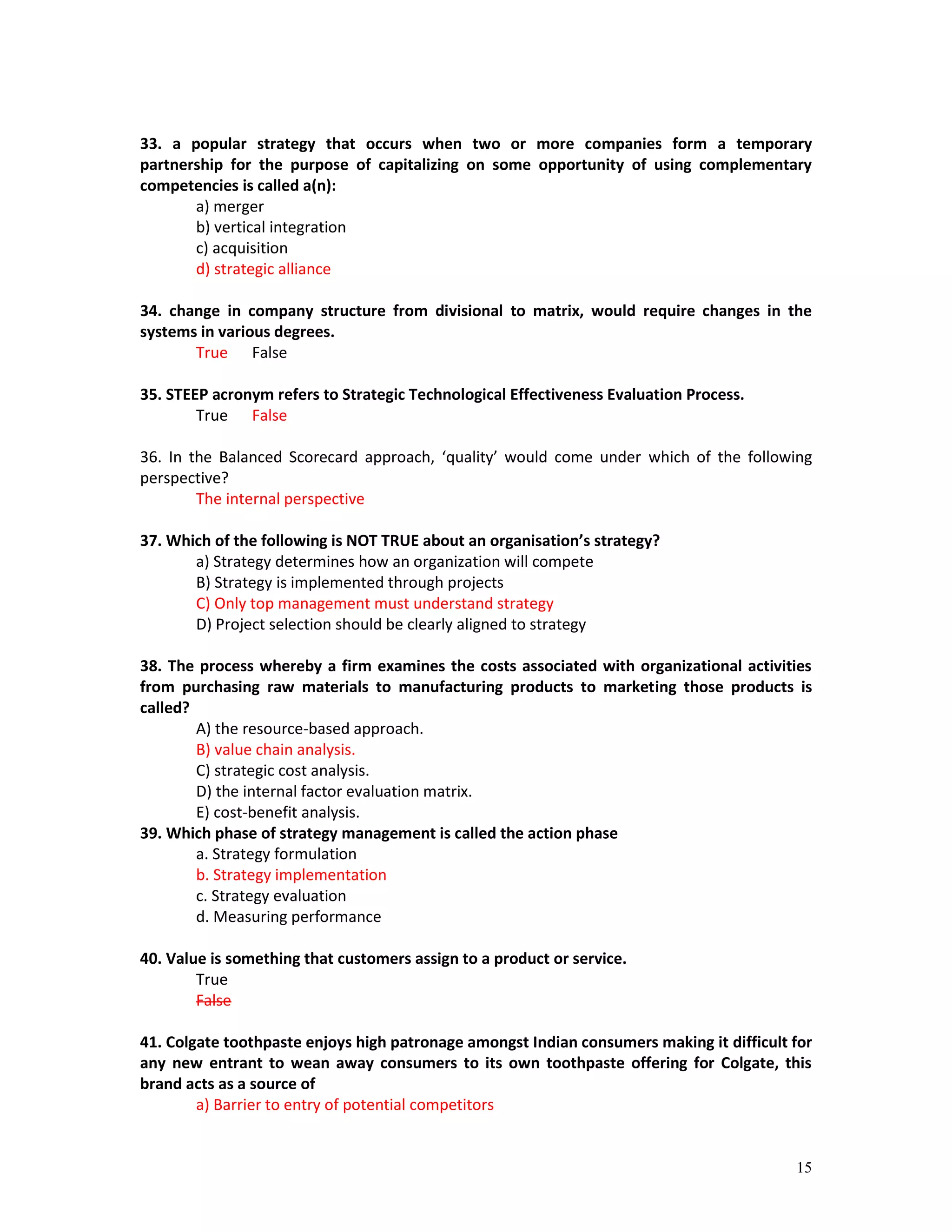 Business strategy mcq | PDF