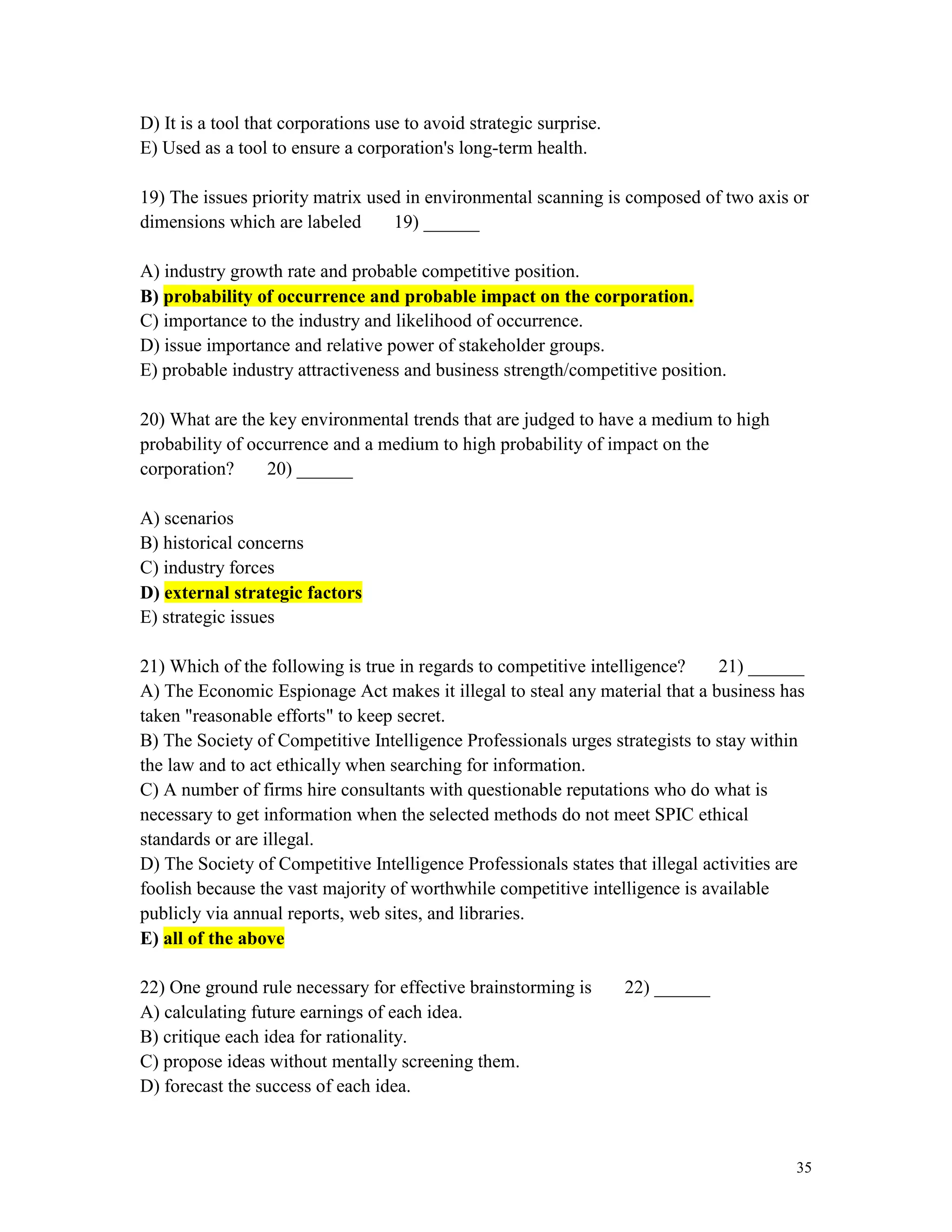 Business strategy mcq | PDF