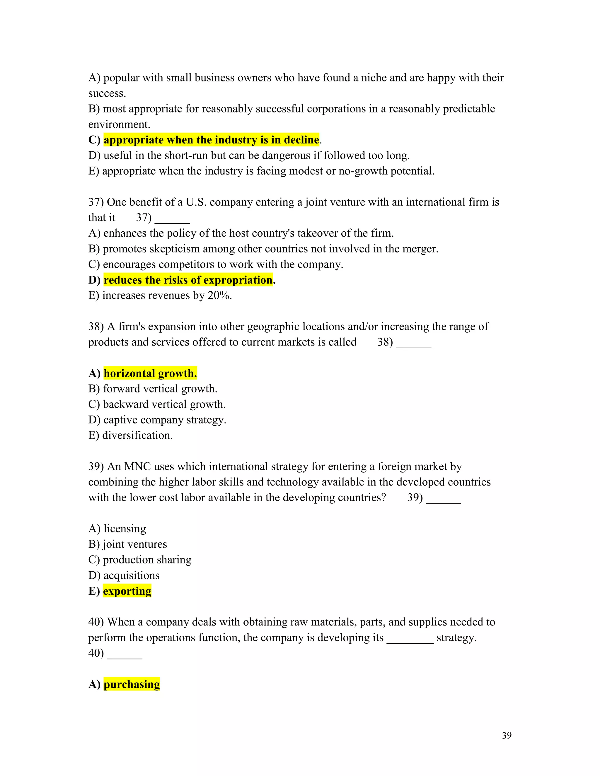 Business strategy mcq | PDF