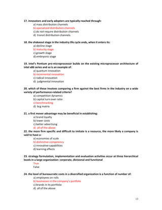 Business strategy mcq | PDF