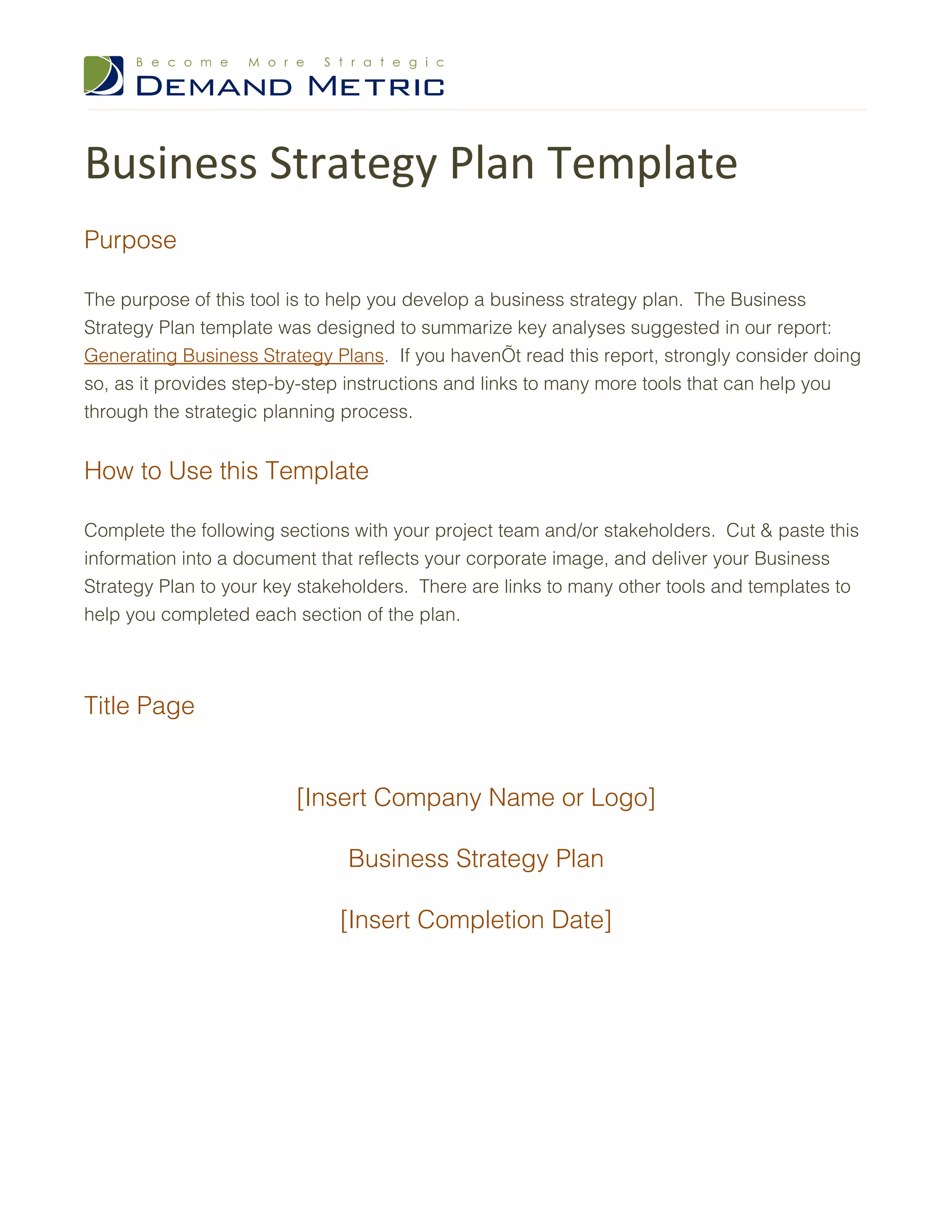 Business Strategy Plan | DOC