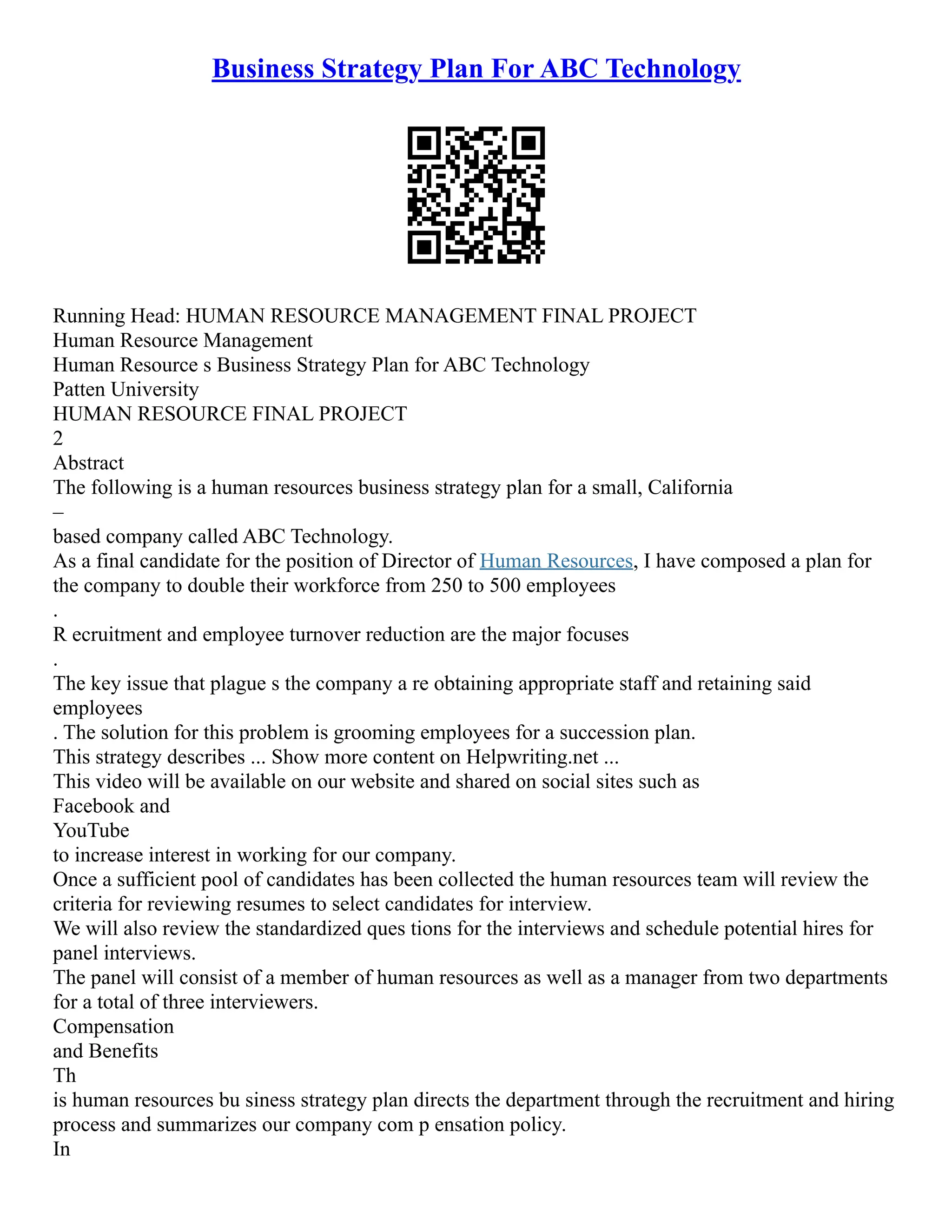 Business Strategy Plan For ABC Technology | PDF