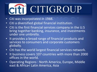 Study On CITI Group Business Strategy | PPT