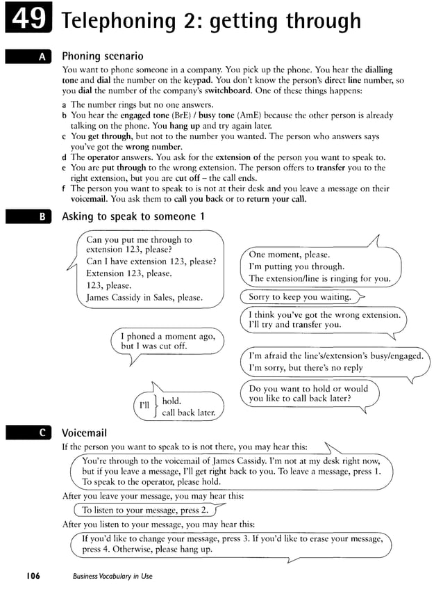 Business voc in use (intermediate) telephoning | PDF