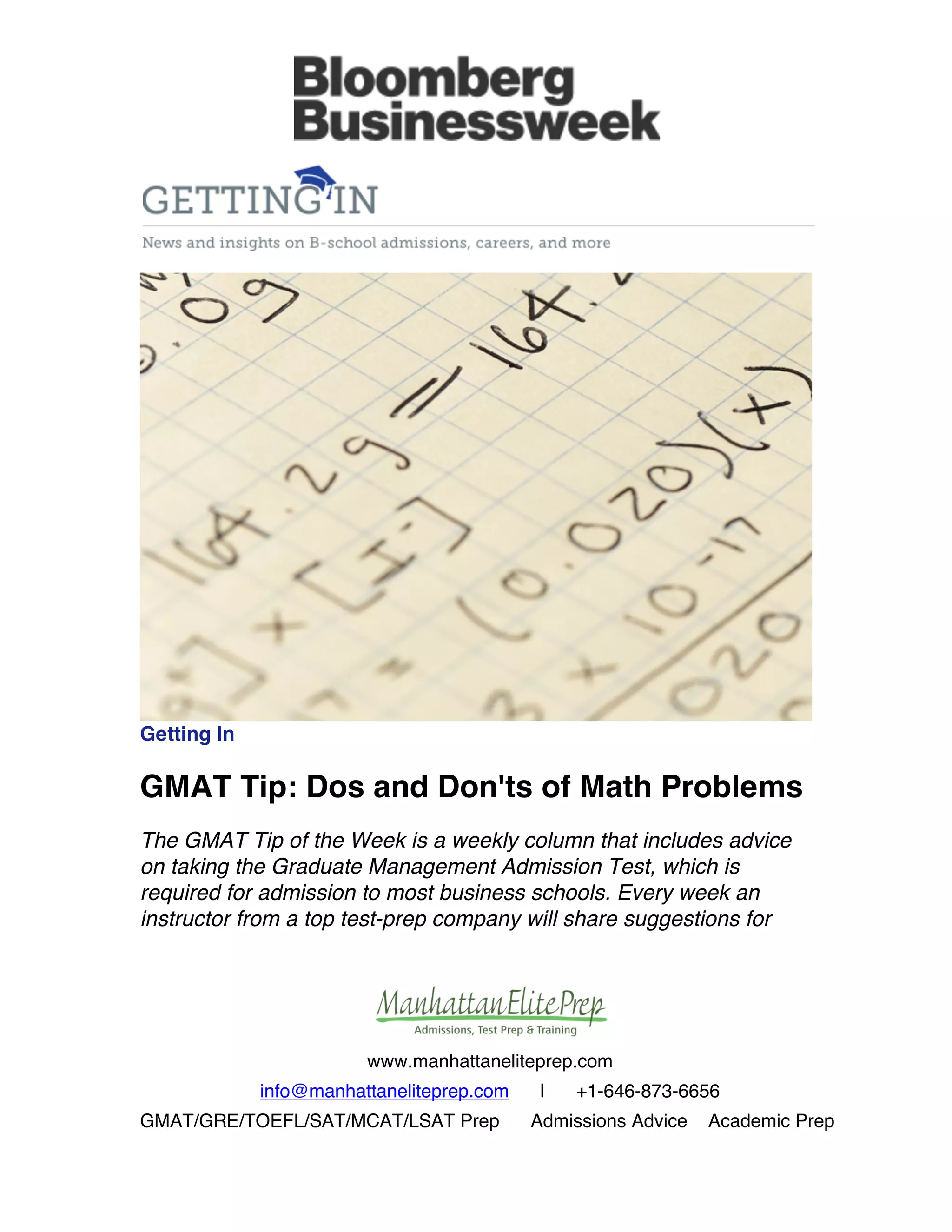 Manhattan Elite Prep GMAT Prep Tips: The Dos and Don'ts of Math ...