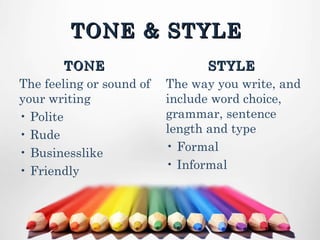 Business writing content tone style