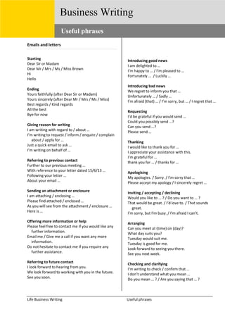 Business writing useful phrases | PDF
