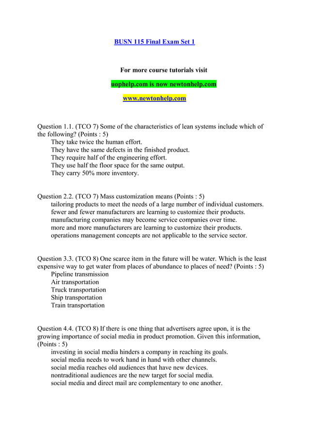 Busn 115 final exam set 1 | PDF