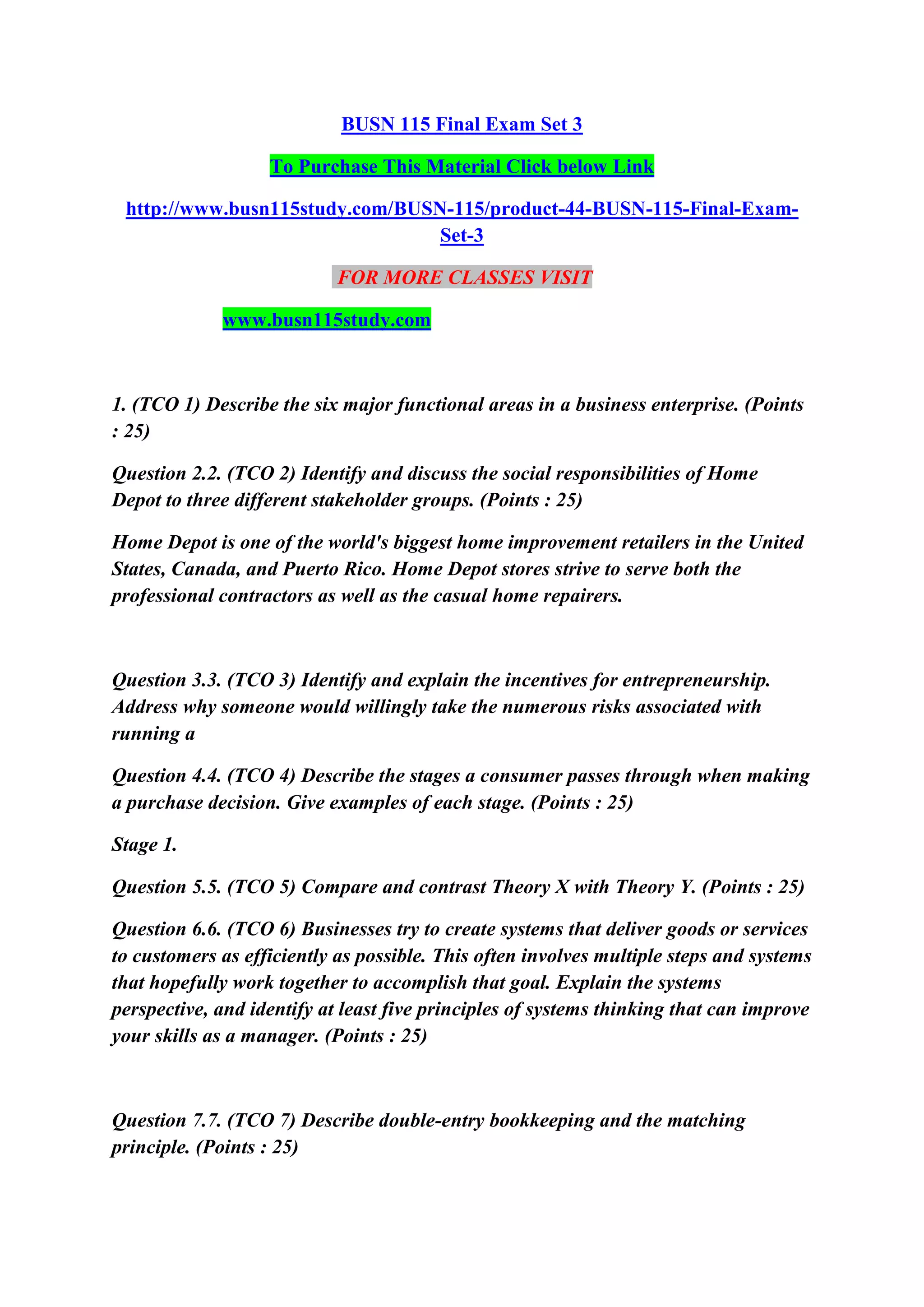 BUSN 115 Final Exam Set 3 | PDF