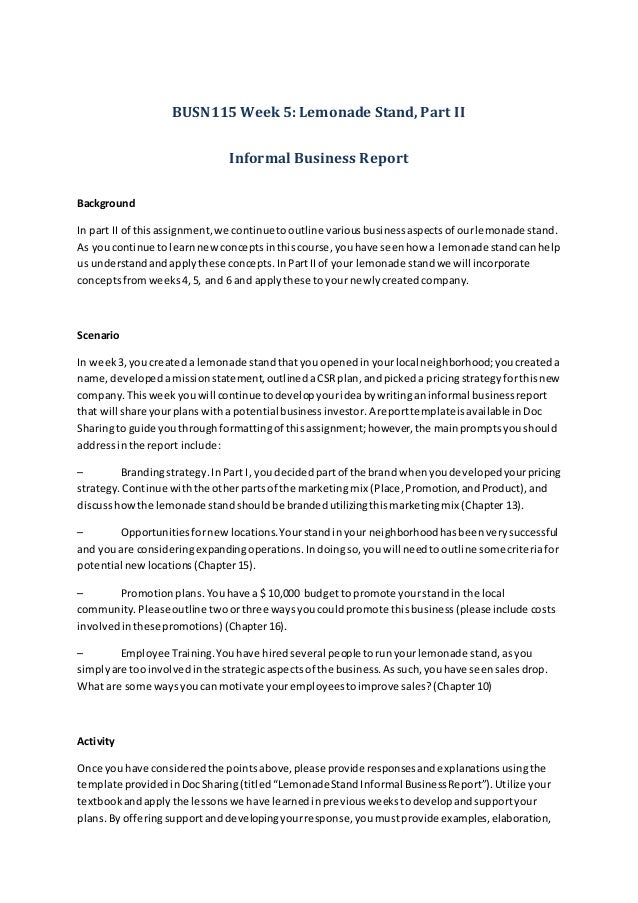 Informal Report Example Business Plan Informal Report Example Business Plan