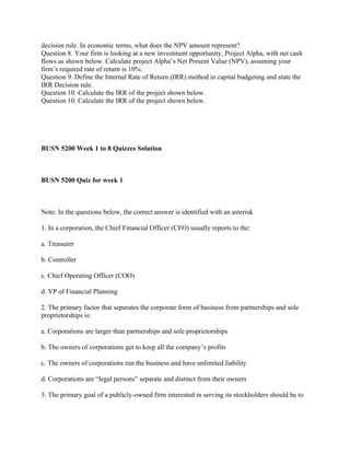 Busn 5200 managerial finance complete class | PDF