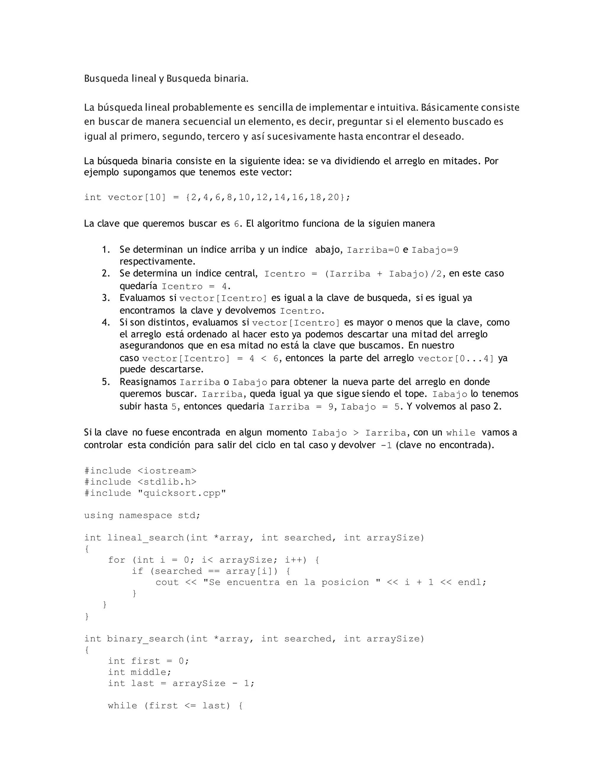 Busqueda lineal y busqueda binaria | DOCX