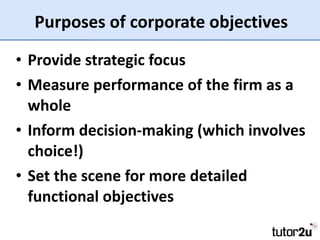 Introduction to Corporate and Functional Objectives | PPT