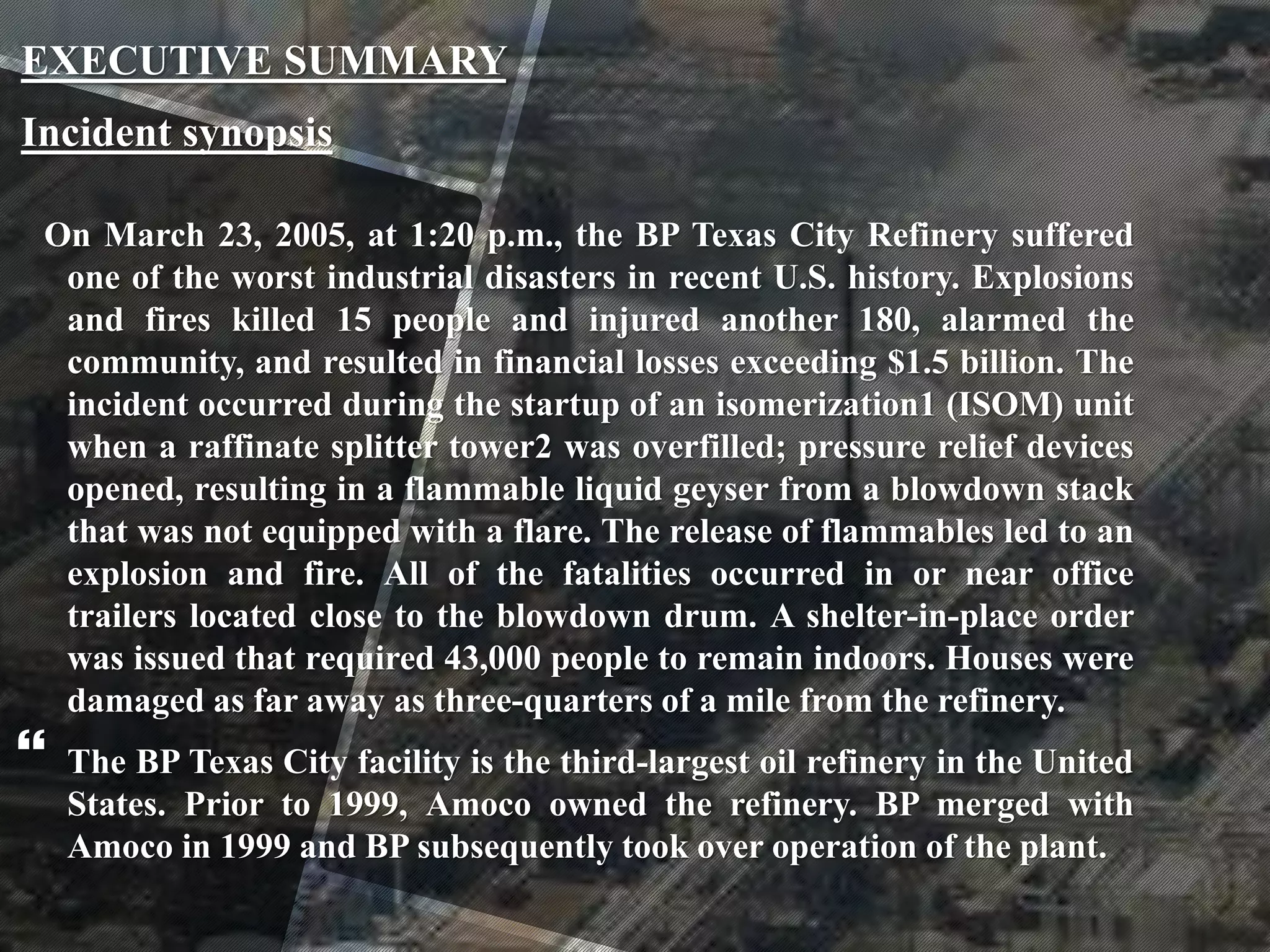 Accidental Short Report on Texas City Refinery Explosion 2005 | PPTX