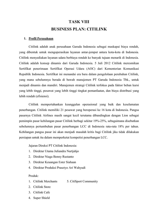 Bussiness plan dan grafik citilink | PDF