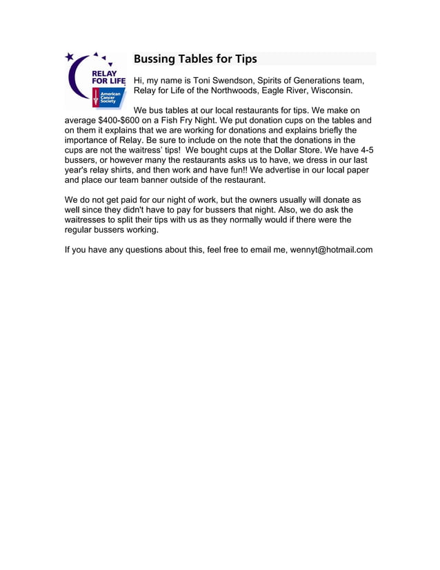 Bussing Tables Fundraiser Information | PDF