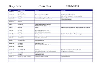 Busy bee year plan2007-2008 | PDF