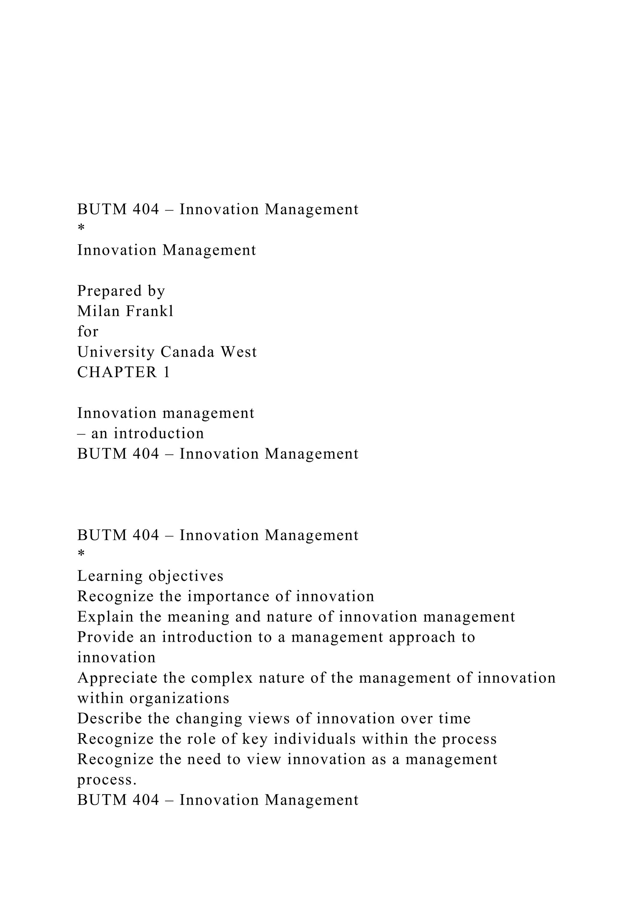 BUTM 404 – Innovation ManagementInnovation Management.docx