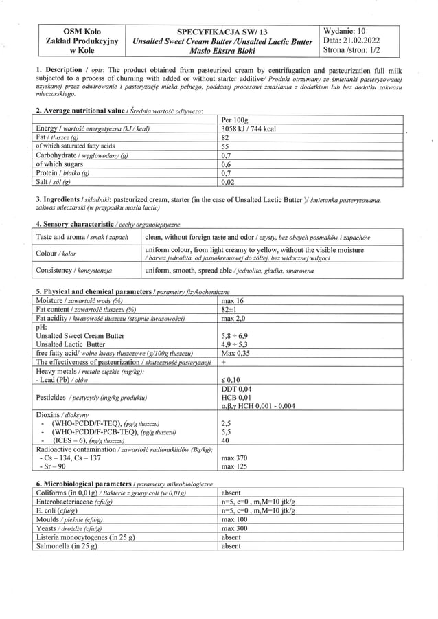 BUTTER manufacturer specification and details | PDF