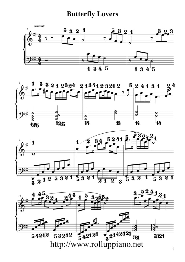 Piano sheet music chinese songs - Butterfly lovers | PDF